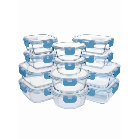24 Pcs Glass Food Storage Containers Set - 12 Containers +12 Airtight ...