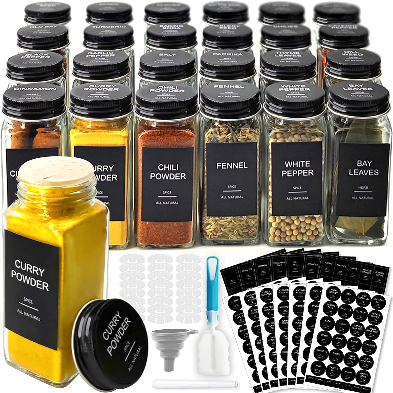 24 Pcs Glass Spice Jars with 408 Labels, 4oz Empty Seasoning Bottles ...