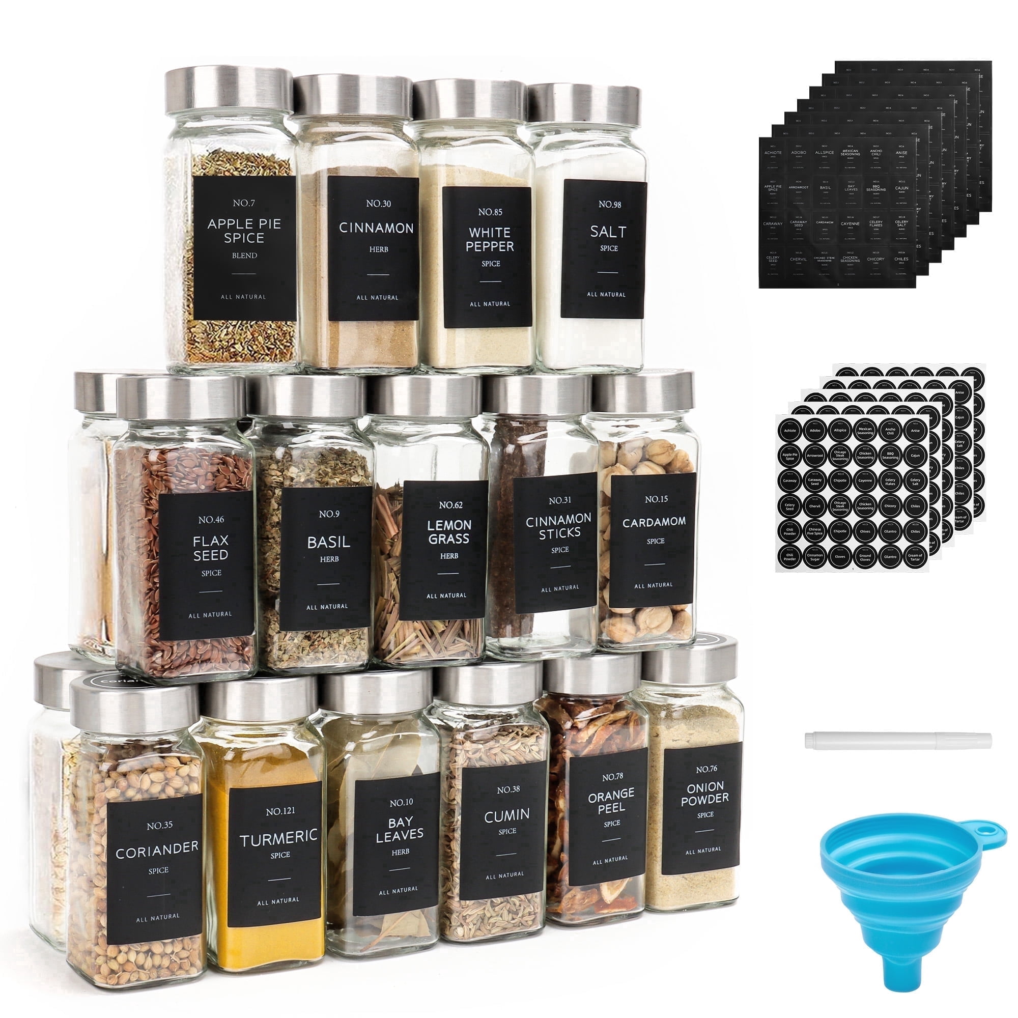 24 Pcs Glass Spice Jars with Lids, 4oz spice jars with label, seasoning ...