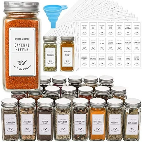 24 Pcs Glass Spice Jars with White Printed Spice Labels - 4oz Empty ...