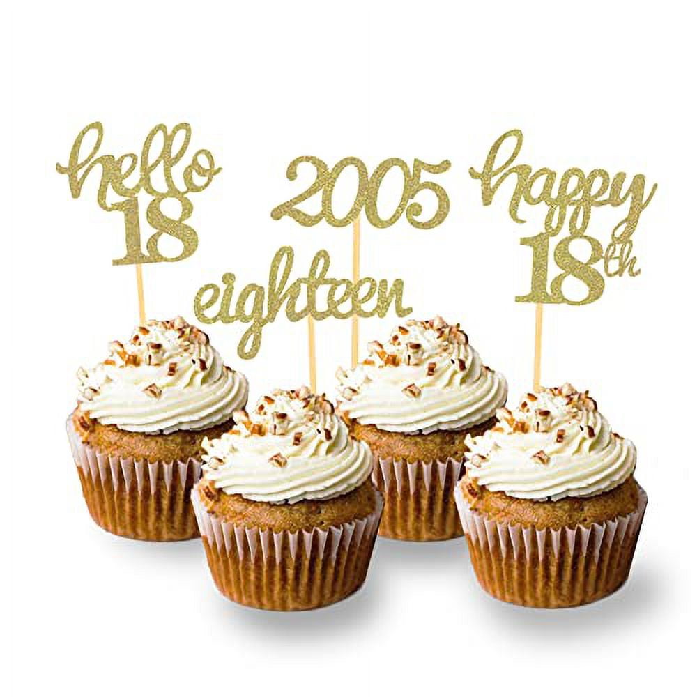24 Pcs Glitter 18th Birthday Cupcake Toppers For Celebrating 18th