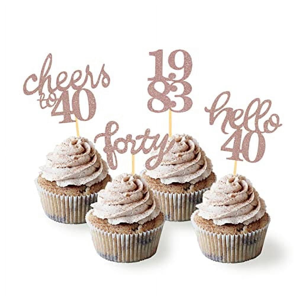 24 Pcs Glitter 40th Birthday Cupcake Toppers for Celebrating Forty ...