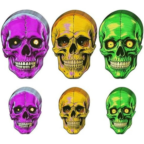24 Pcs Glow in The Dark Halloween Decoration Vintage Nite-glo Skull ...