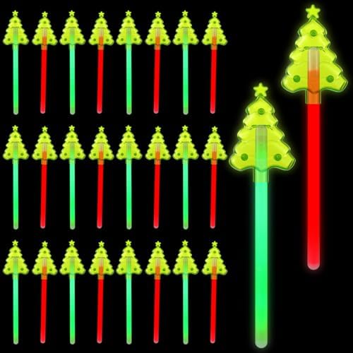 24 Pcs Glow Sticks Glow in the Dark Christmas Wands Green Red Light ...