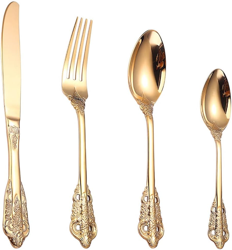 24 Pcs Gold Silverware Set Service for 6, Stainless Steel Flatware Set ...