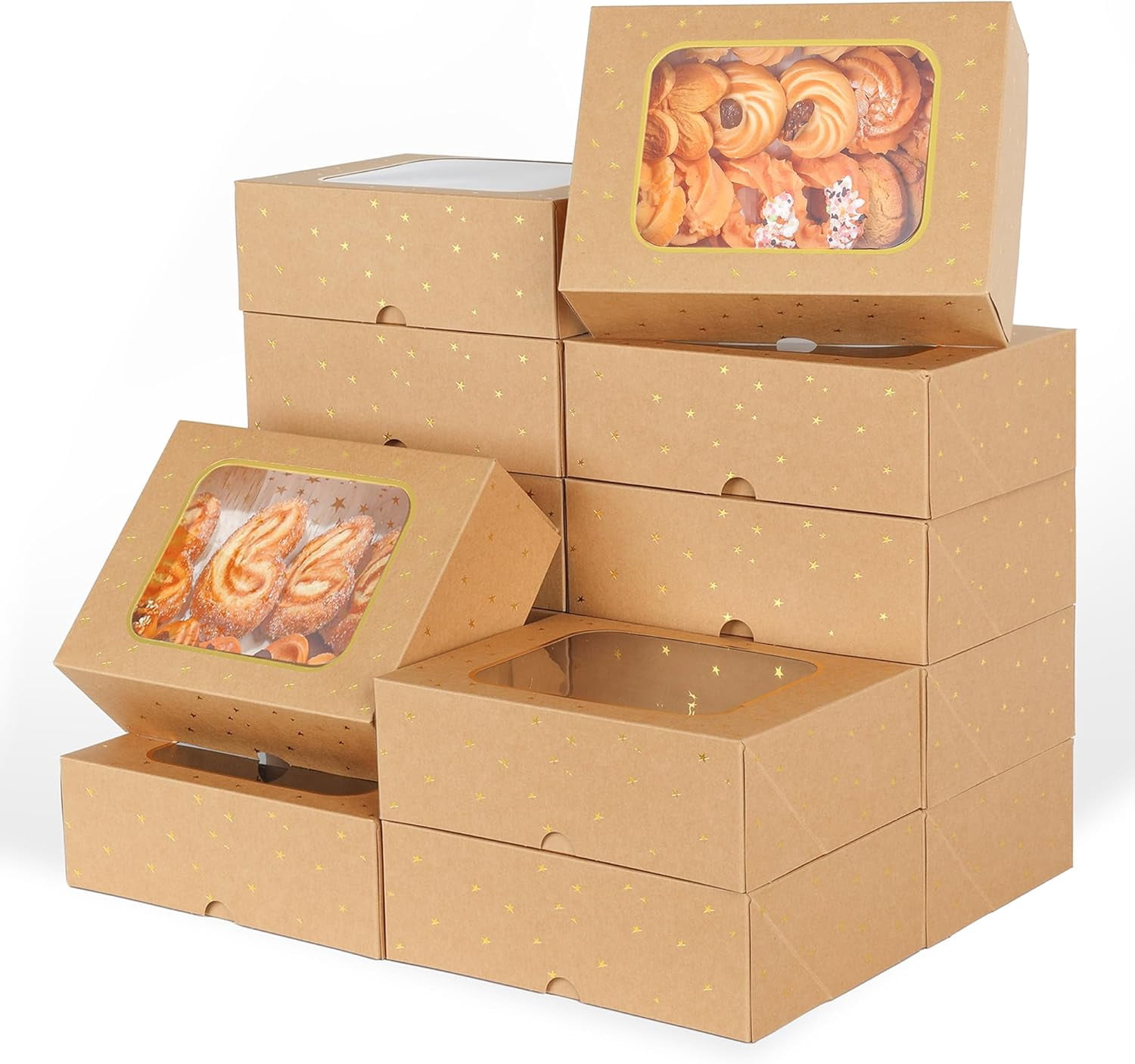 24 Pcs Gold Star Cookie Boxes,Treat Boxes for Dessert 8.25" x 6" x 2.75 ...