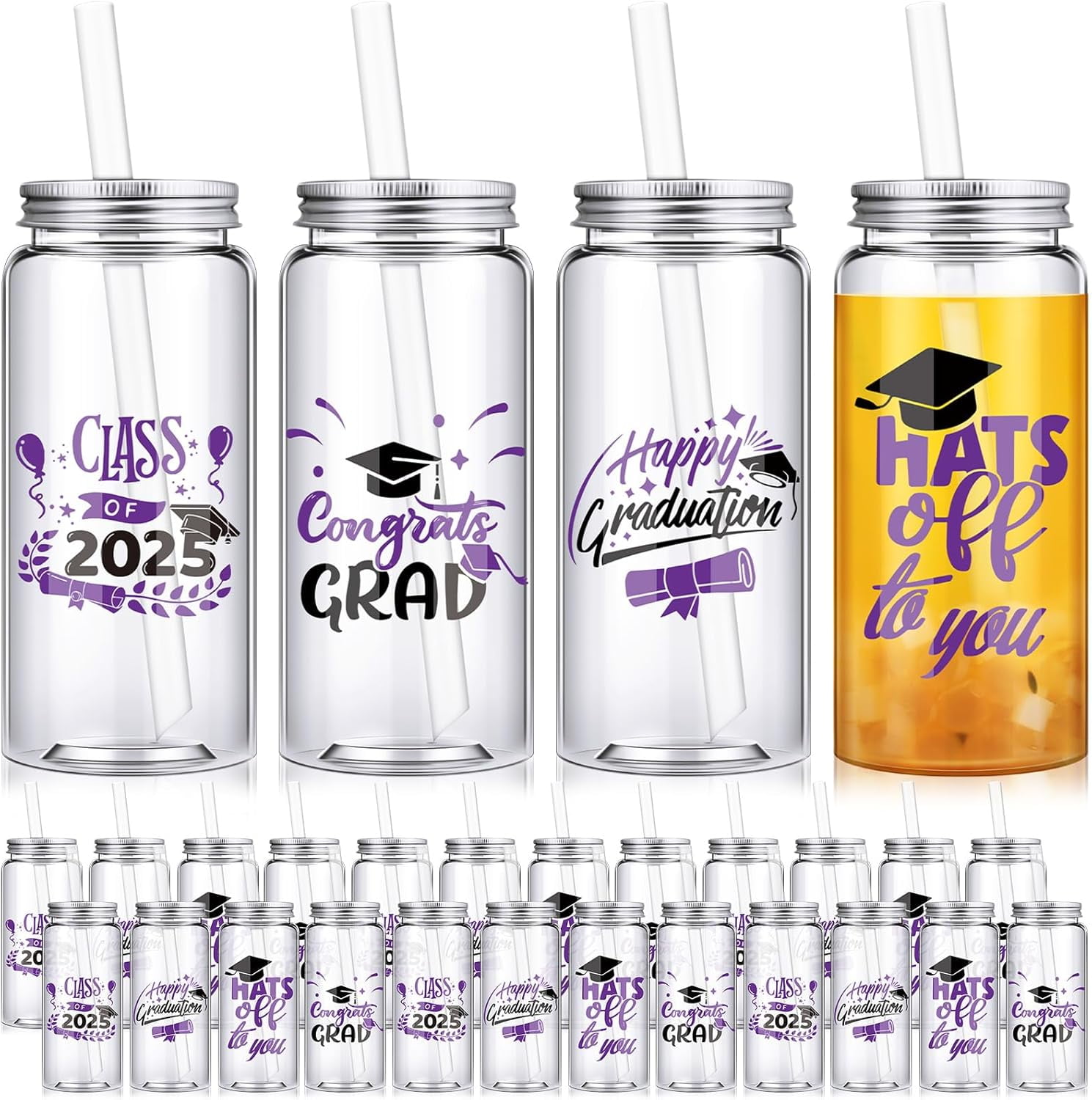 24 Pcs Graduation Cups with Straws Bulk 13.5 oz Class of 2025 Plastic ...