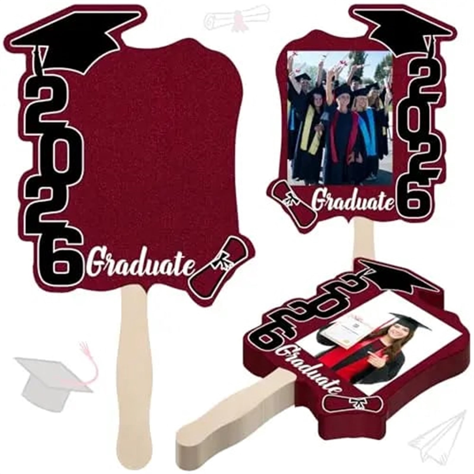24 Pcs Graduation Cutout Face Fans with Handle Double Sided ...