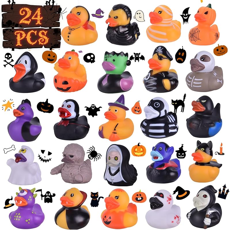24 Pcs Halloween Rubber Ducks with Bag, Assorted Duckies in Skeleton ...