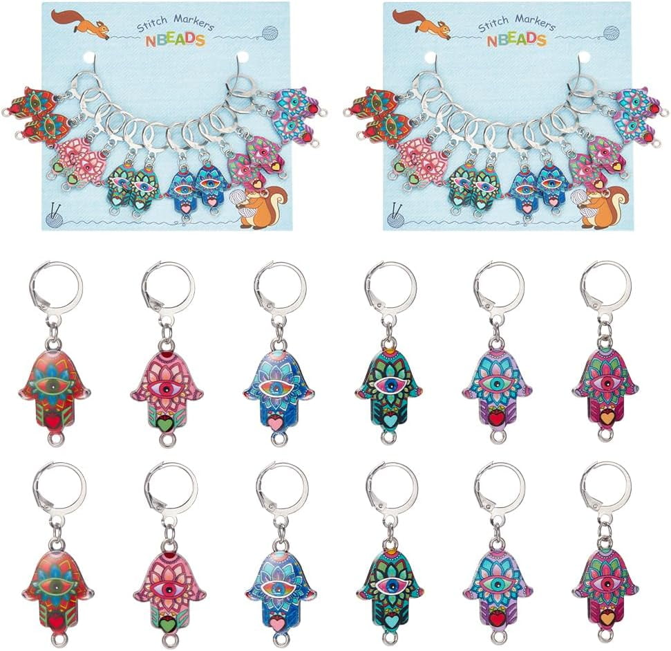 24 Pcs Hamsa Hand Evil Eye Stitch Markers Enamel Crochet Stitch Marker ...