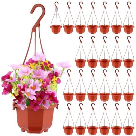 24 Pcs Hanging Plastic Planter Pot with Hook Flower Pots Baskets ...