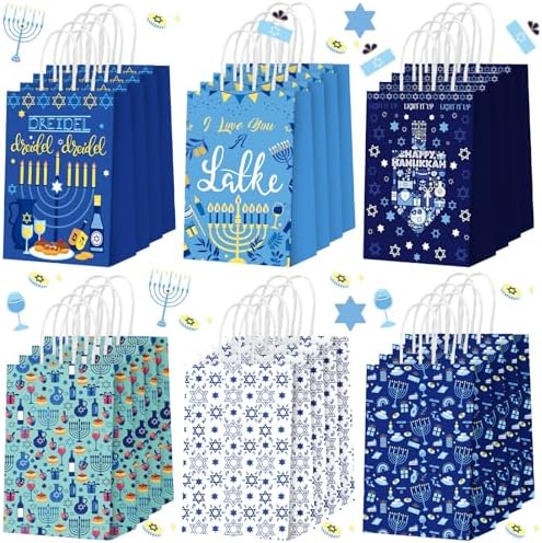 24 Pcs Hanukkah Party Favor Bags Chanukah Gift Goodie Paper Bags with ...