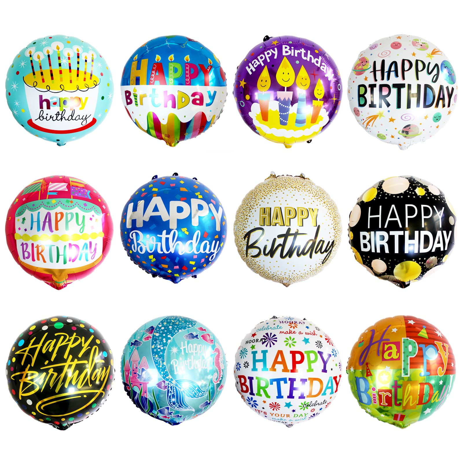24 Pcs Happy Birthday IFF17 Foil Balloons 18 inch Round Helium Floating ...