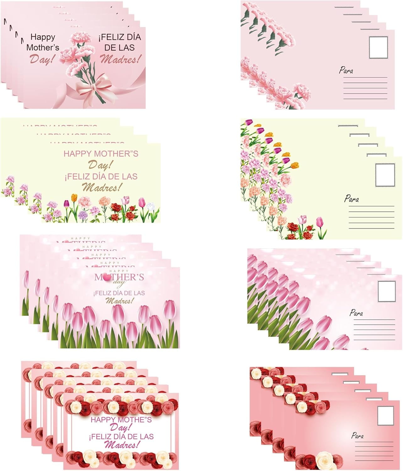 24 Pcs Happy Mother’s Day Postcards Set Bilingual English & Spanish ...