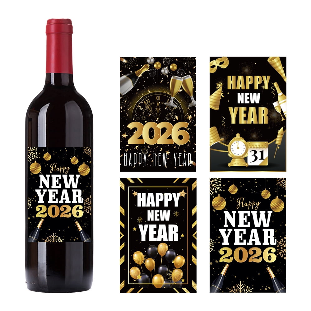 24 Pcs Happy New Year Wine Bottle Labels Stickers New Year Party Wine ...