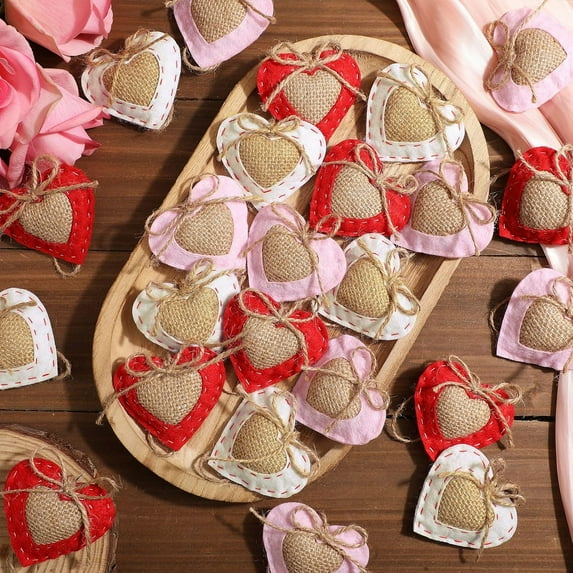 24 Pcs Heart Christmas Ornaments Felt Heart Ornaments Puffy Valentine's ...