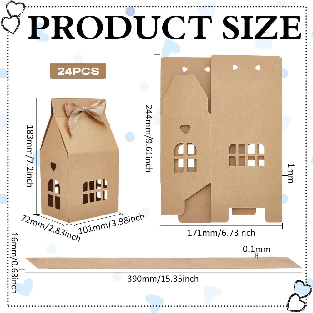 24 Pcs House Shaped Gift Boxes with Ribbon 3.9x2.8x7.2 Inch Kraft Paper ...