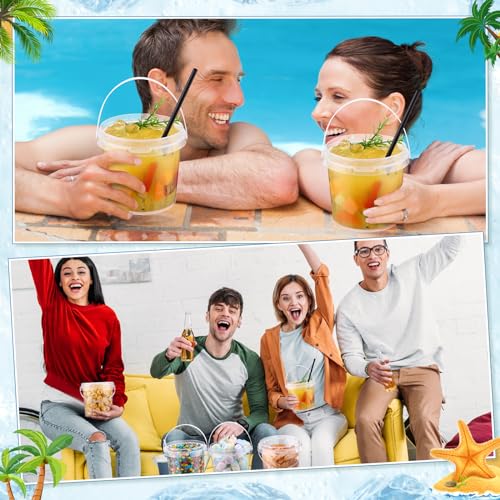 24 Pcs Ice Cream Bucket Clear Plastic Bucket with Lids and Straws ...