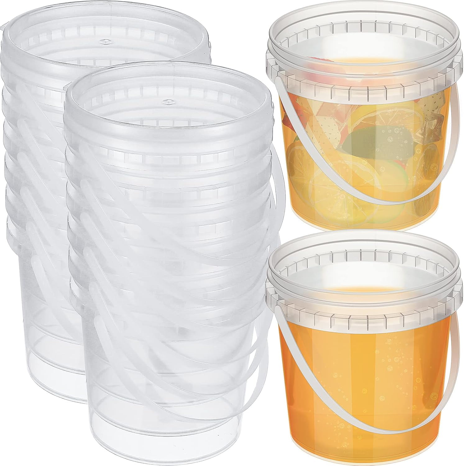 24 Pcs Ice Cream Tub with Lid and Handle, 32oz Plastic Freezer and ...