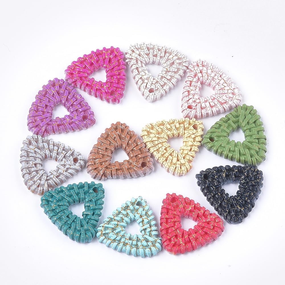 24 Pcs Imitation Woven Rattan Pattern Resin Pendants Triangle Pendant ...