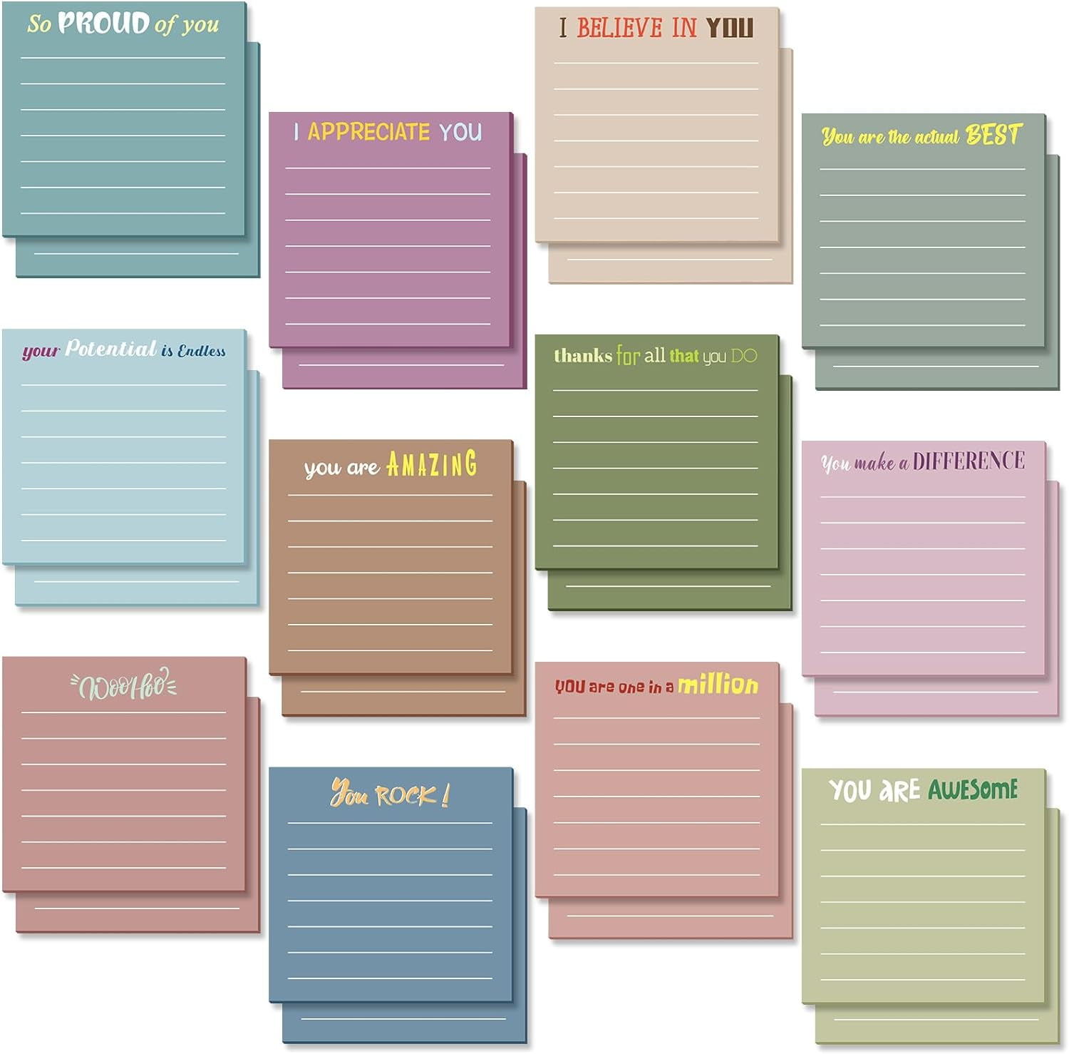 24 Pcs Inspirational Sticky Notes with Lines Cute Motivational Sticky ...