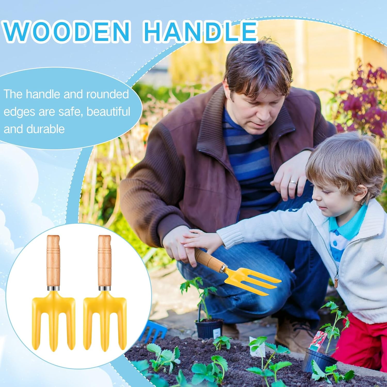 24 Pcs Kids Gardening Tools Metal Garden Beach Digging Toys with Wooden ...