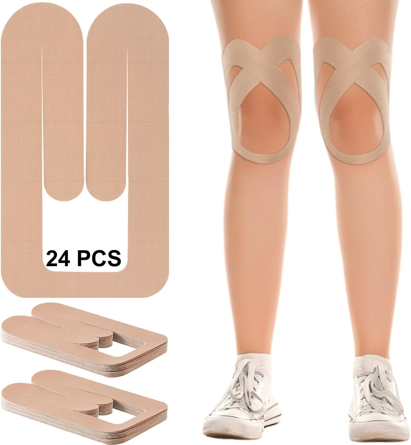 24 Pcs Kinesiology Tape for Knee Pre Cut Knee Tape Breathable Adhesive ...
