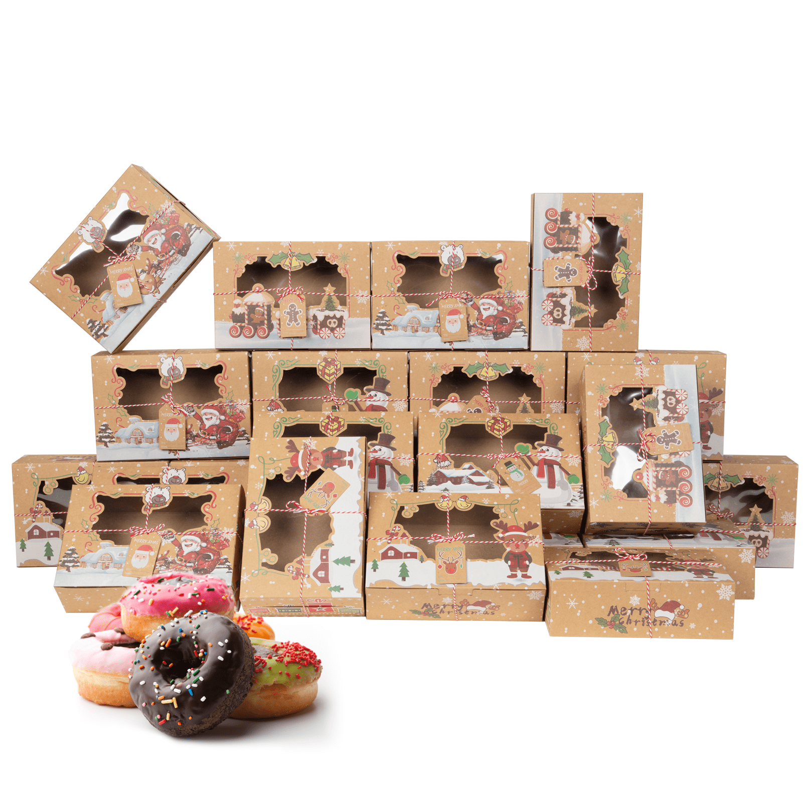 24 Pcs Kraft Paper Bakery Box, Foldable Christmas Cookie Gift Boxes ...