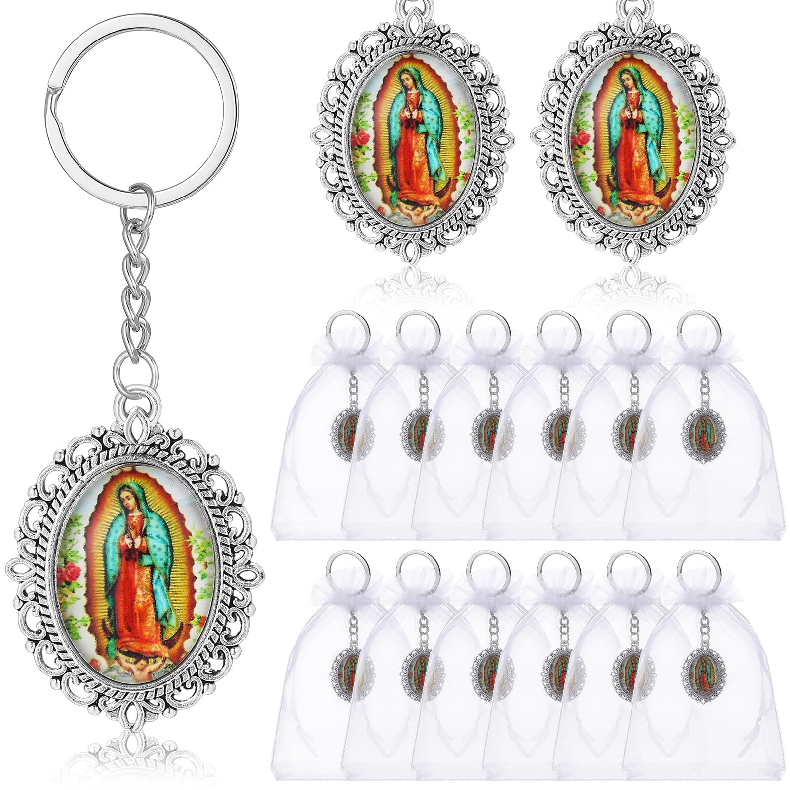24 Pcs Our Lady of Guadalupe Keychains Baptism for Guests First ...