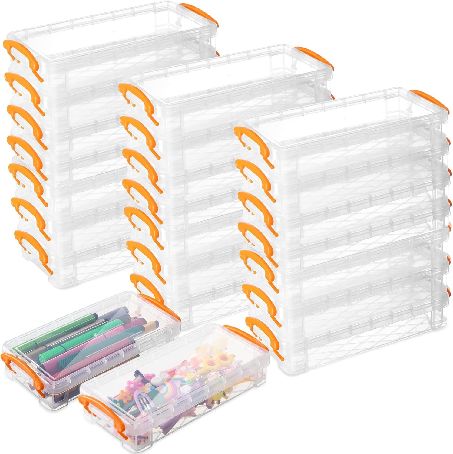24 Pcs Large Capacity Plastic Pencil Box Clear Plastic Pencil Case ...