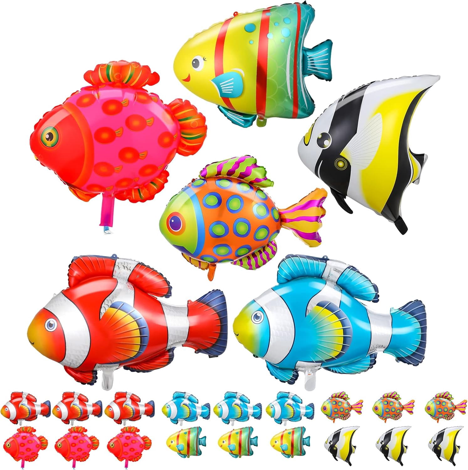 24 Pcs Large Clownfish Foil Balloons Tropical Fish Party Decorations ...