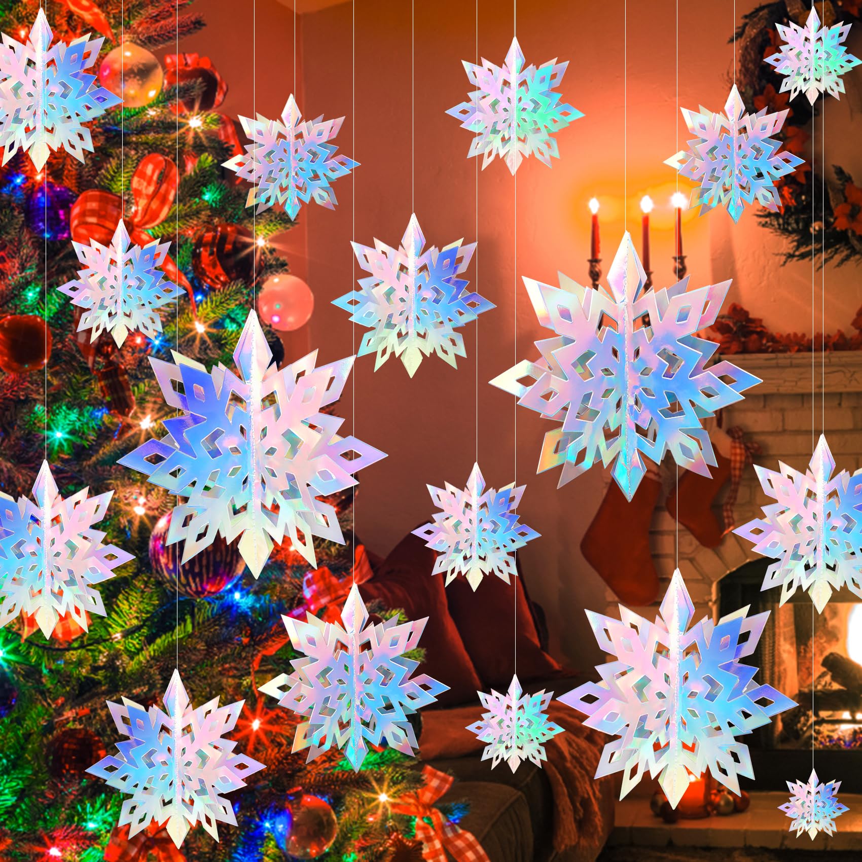 24 Pcs Large Hanging Snowflakes Decorations from Ceiling, Iridescent ...