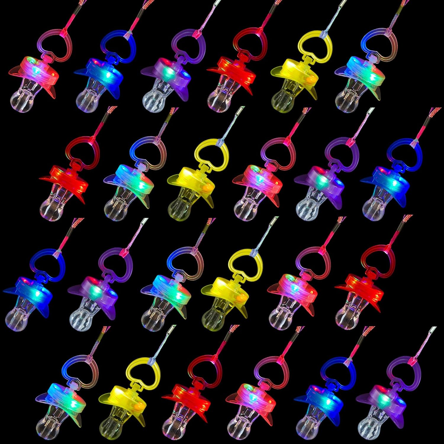 24 Pcs Led Light up Pacifier Necklace Bulk Toy Halloween Rave Pacifier ...