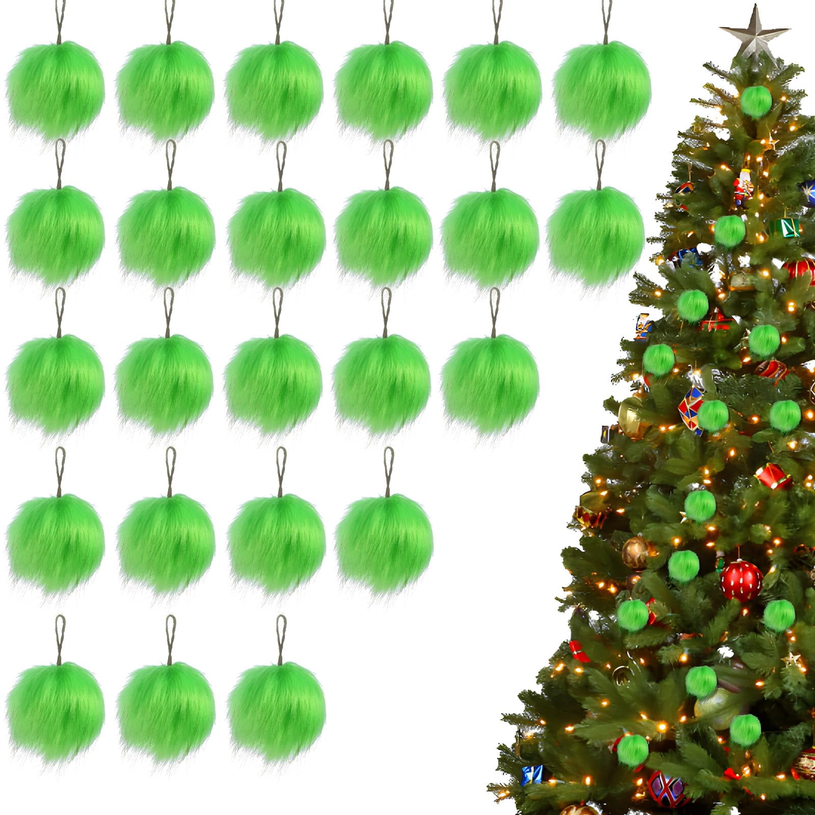 24 Pcs Lime Furry Christmas Ball Ornaments Furry Elf Ornaments for ...