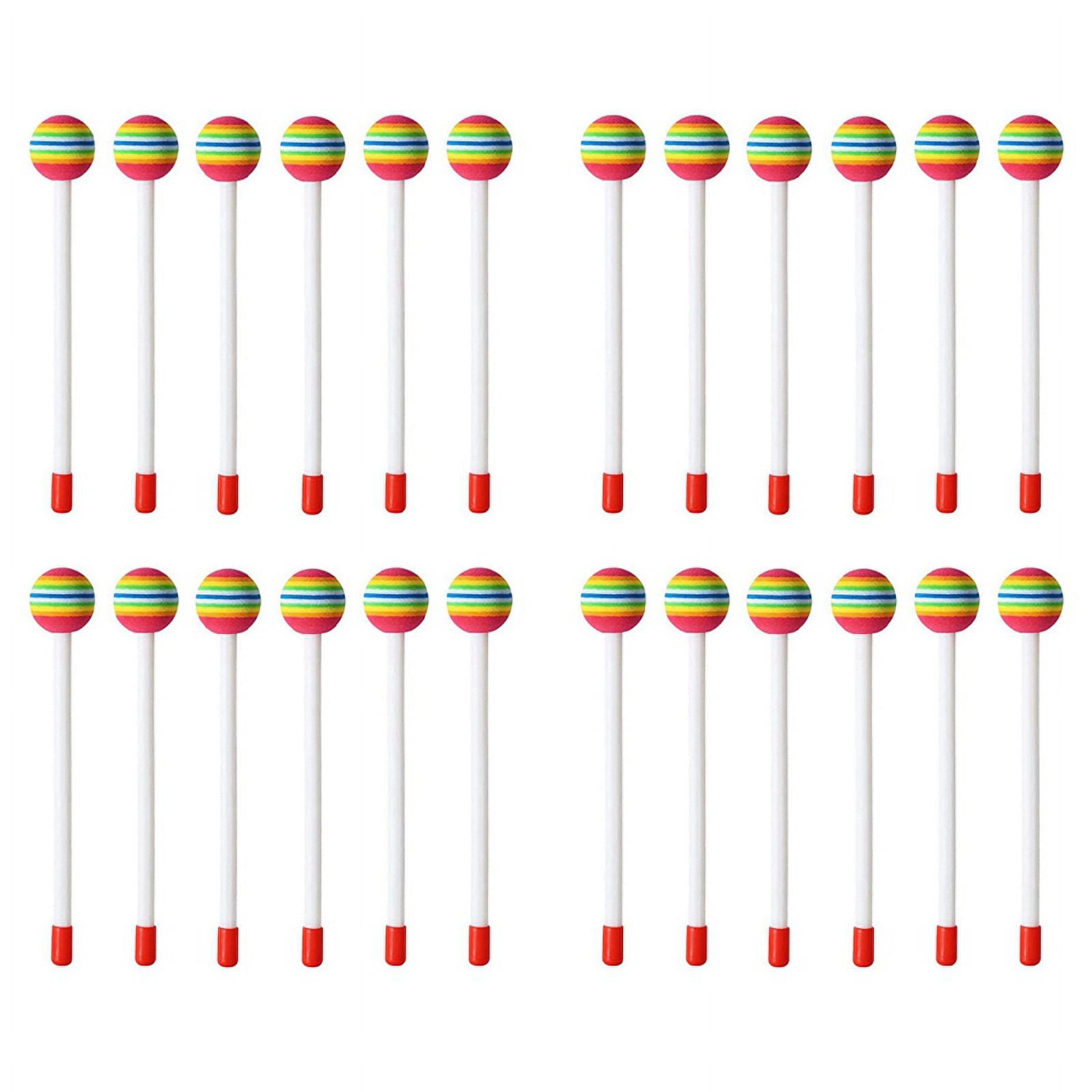 24 Pcs Lollipop Drum Mallet Sticks Round Rainbow Hammer Percussion ...