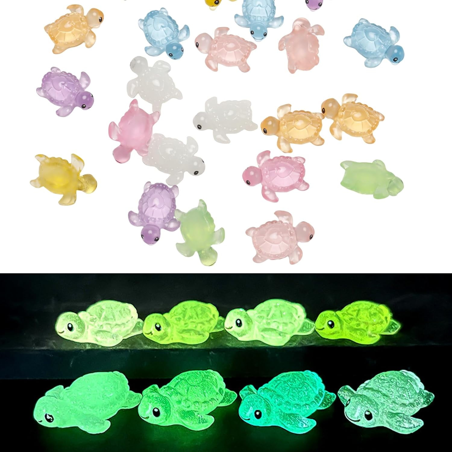24 Pcs Luminous Resin Mini Turtles Miniature Turtle Statue Miniature ...