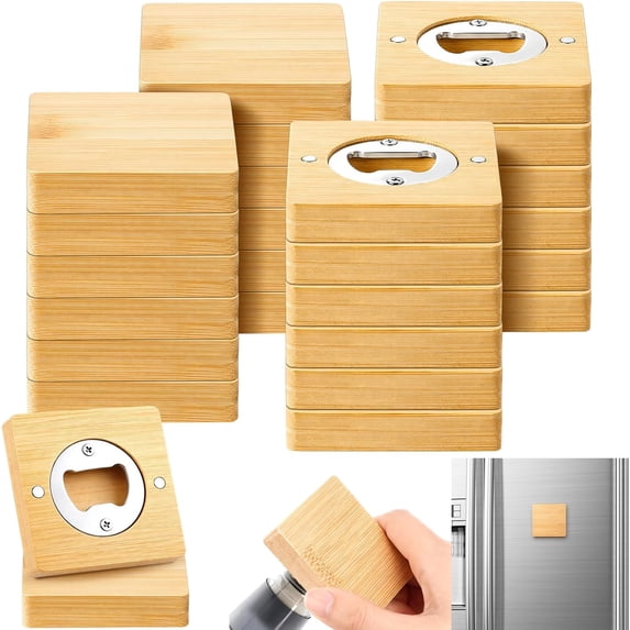 24 Pcs Magnetic Bottle Opener 2.5in DIY Bamboo Square Shape Beer ...