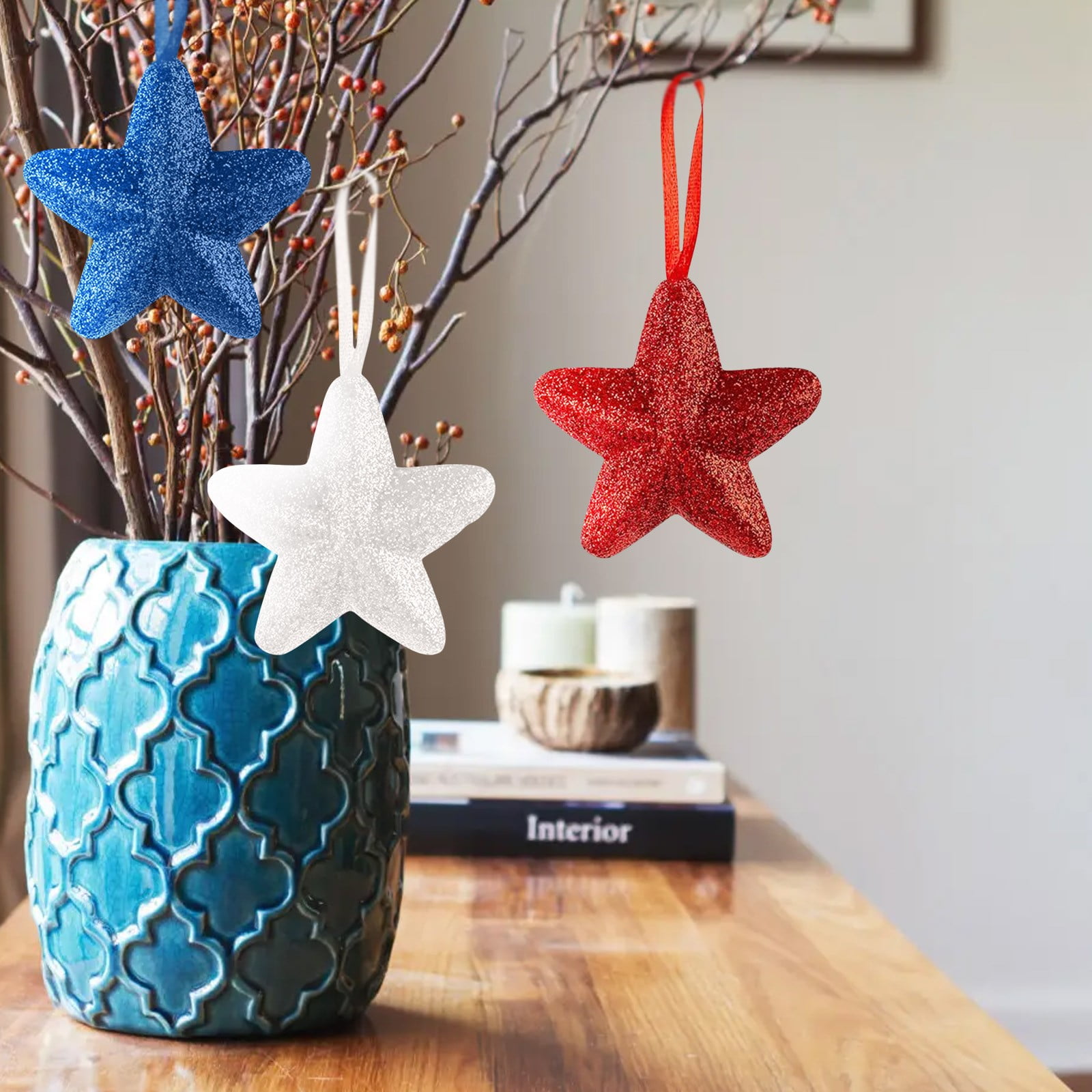 24 Pcs Memorial Day Star Felt Ornaments Patriotic 4th of July Hanging ...