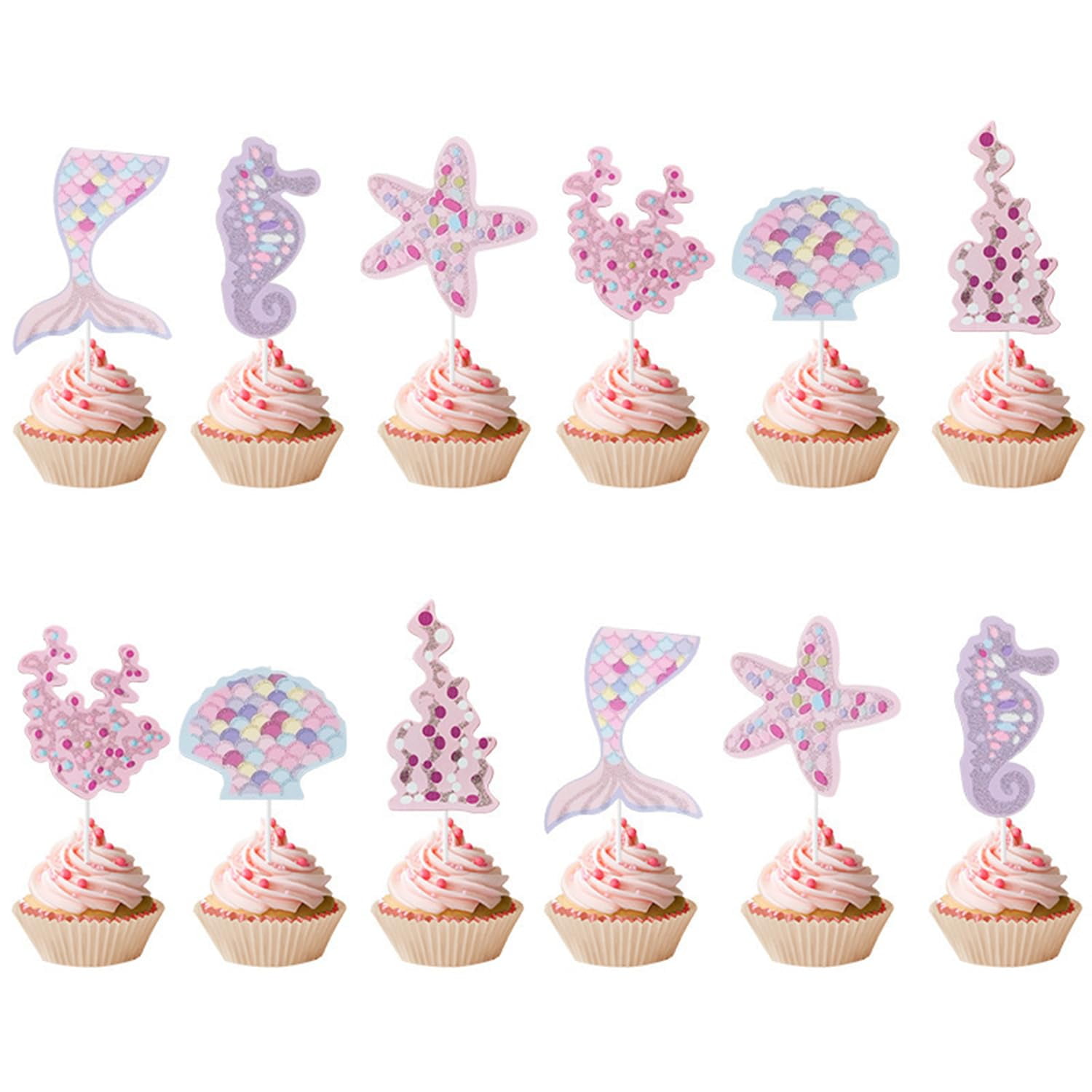 24 Pcs Mermaid Cupcake Toppers Mermaid BSL1 Cake Topper Under the Sea ...