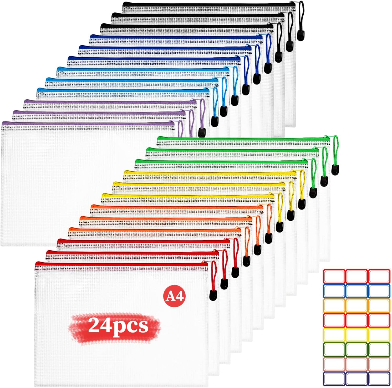 24 Pcs Mesh Zipper Pouch Bags, A4 Zipper Bags for Organizing Storage ...