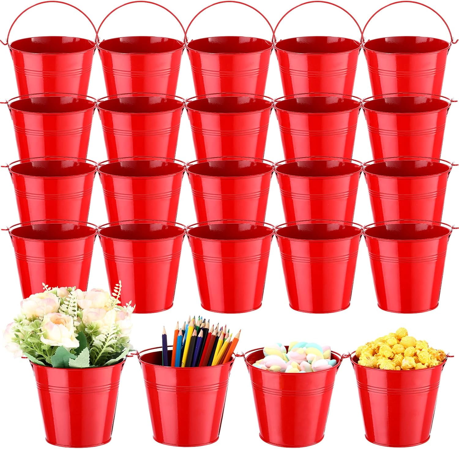 24 Pcs Metal Bucket 5 x 3.5 x 4.7 Inch Mini Party Buckets for Flower ...