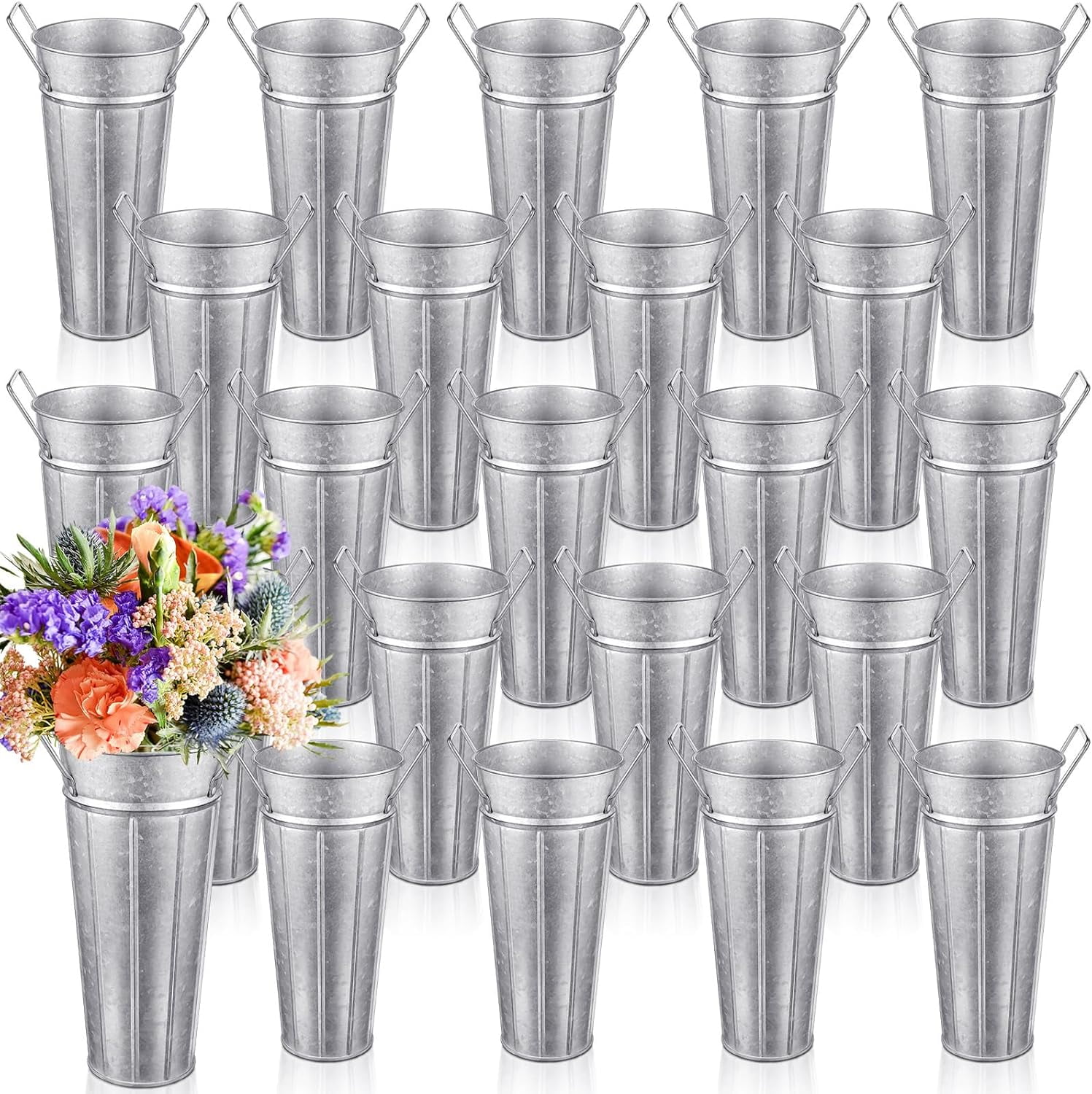 24 Pcs Metal Vases 9 Inch Galvanized French Farmhouse Flower Buckets ...