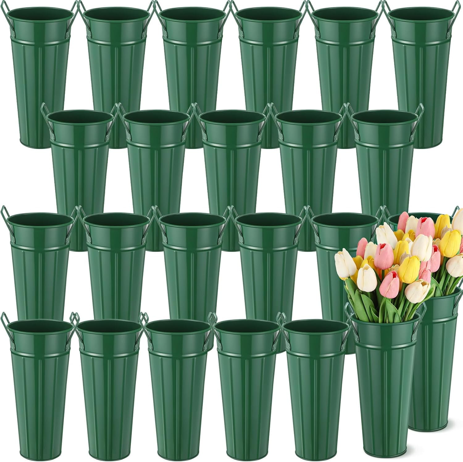 24 Pcs Metal Vases 9 Inch Galvanized French Farmhouse Flower Buckets ...