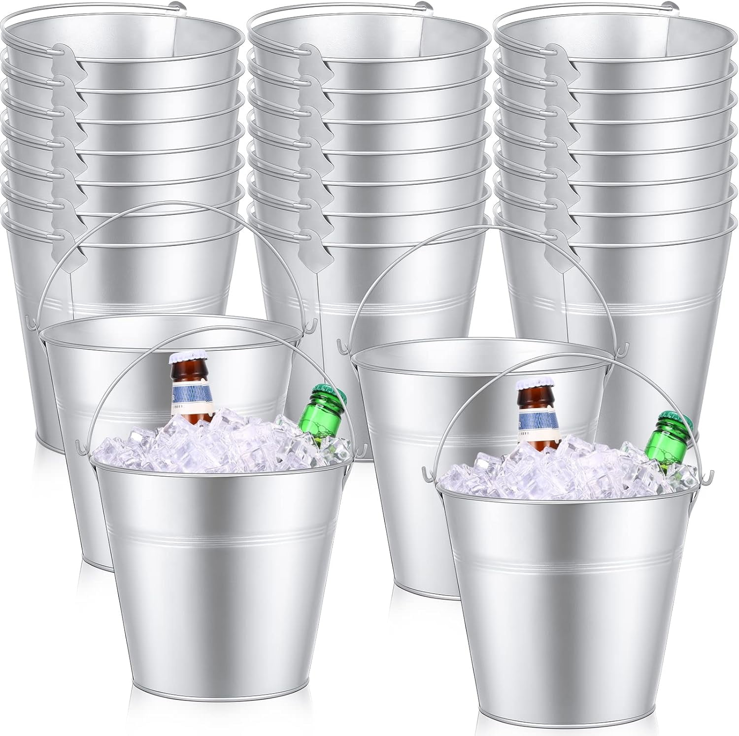 24 Pcs Metal Wine Bucket Bulk Beer Bucket Ice Pails with Handle ...