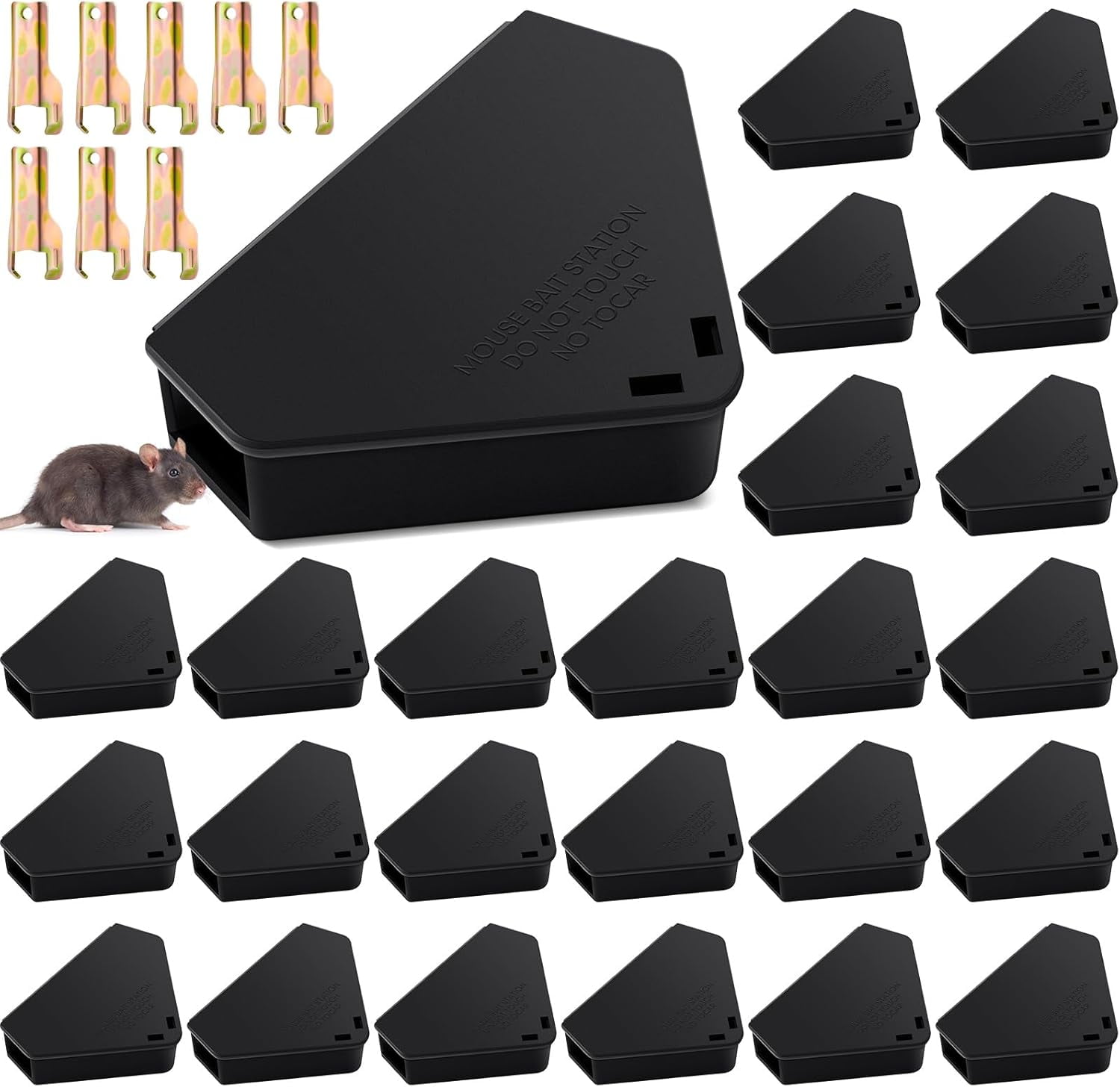 24 Pcs Mice Station with Key Triangle Bait Station Reusable Rodent Trap ...