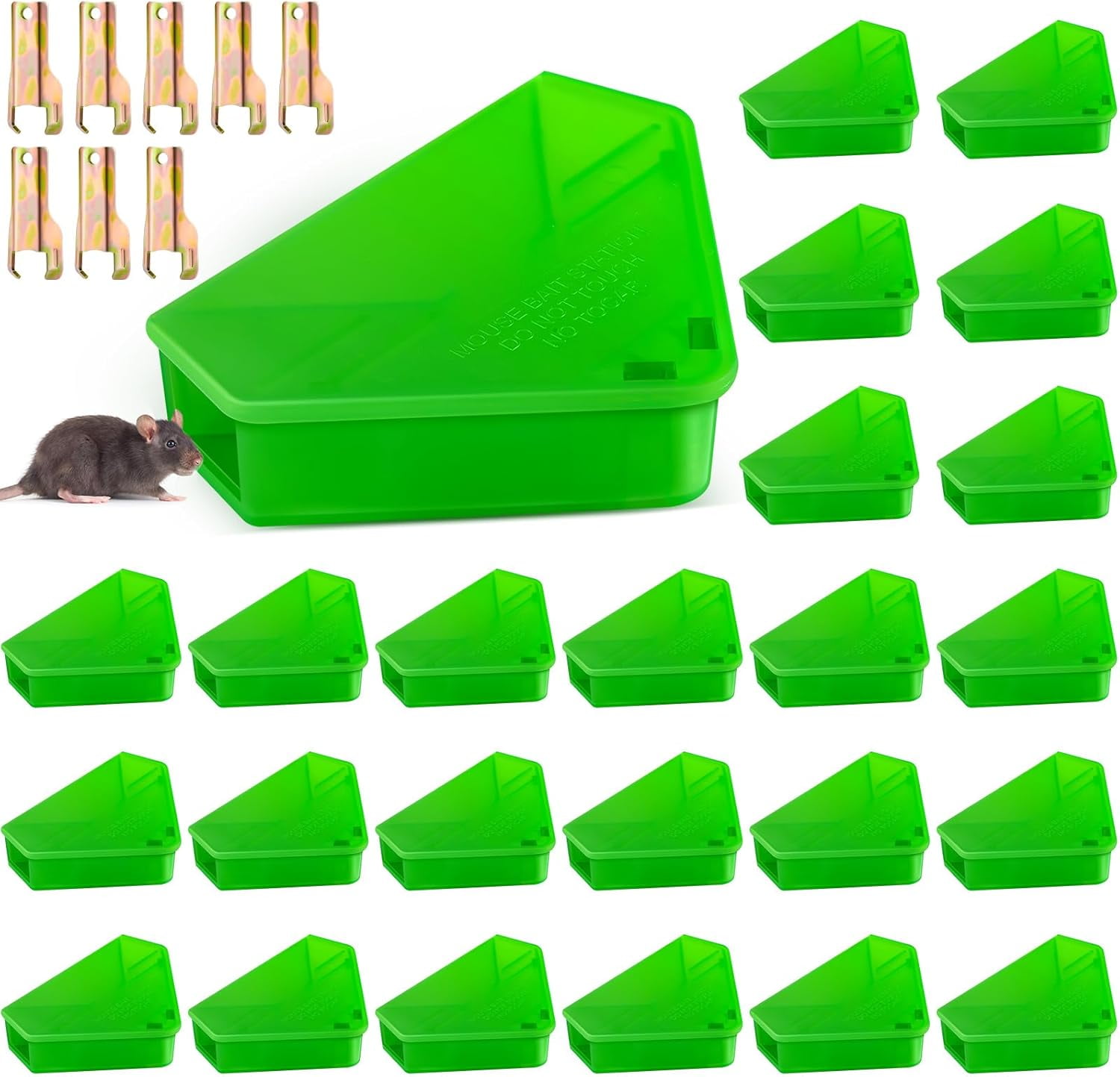 24 Pcs Mice Station with Key Triangle Bait Station Reusable Rodent Trap ...