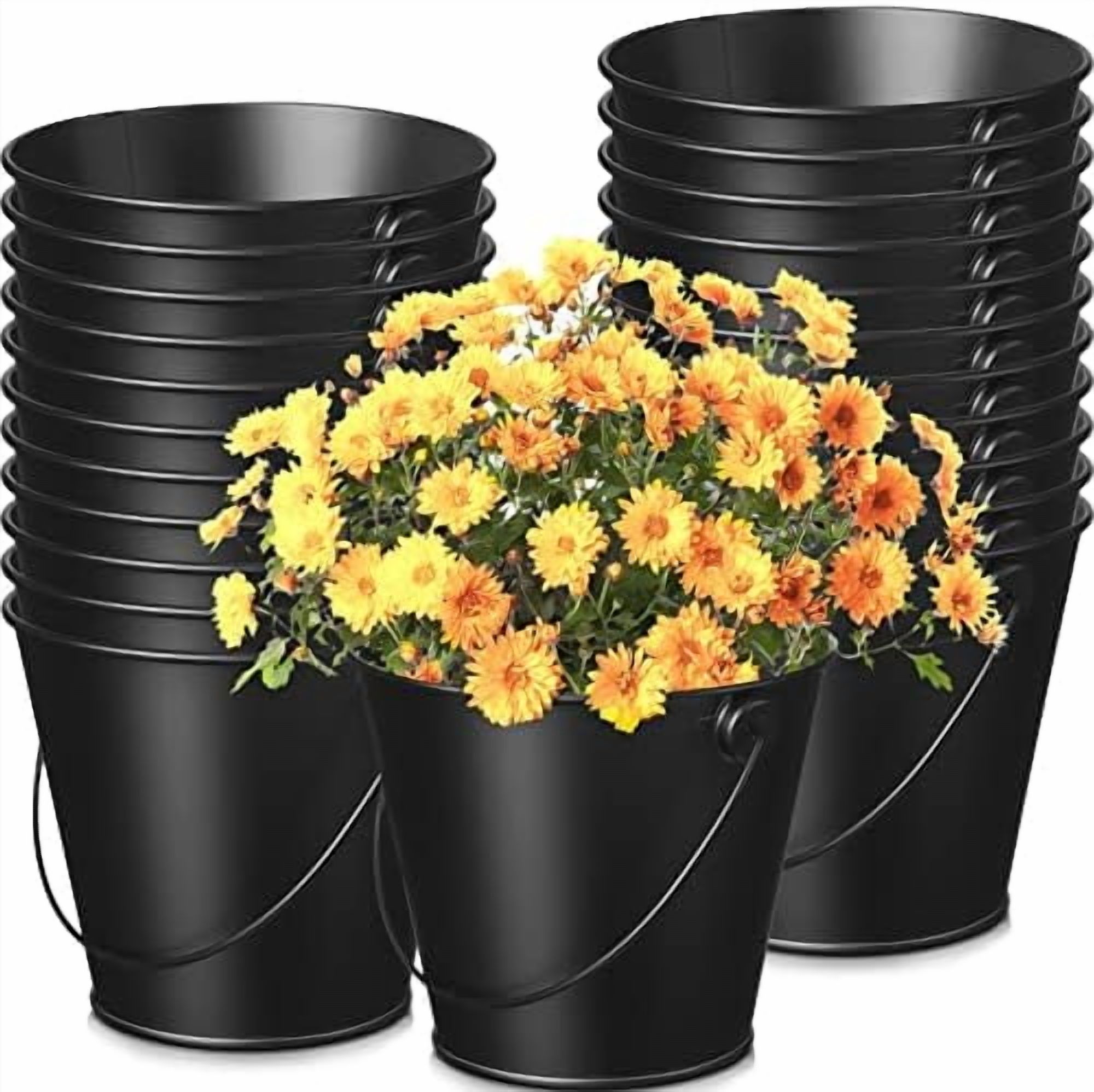 24 Pcs Mini Black Metal Buckets with Handles. Galvanized iron for ...