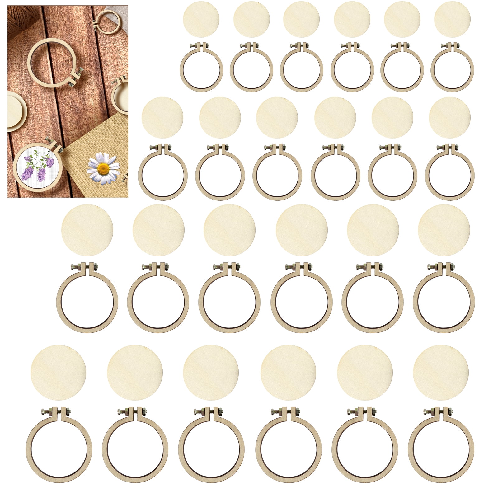 24 Pcs Mini Embroidery Hoop Four Sizes Hoop Ring Wooden Crossing Stitch ...