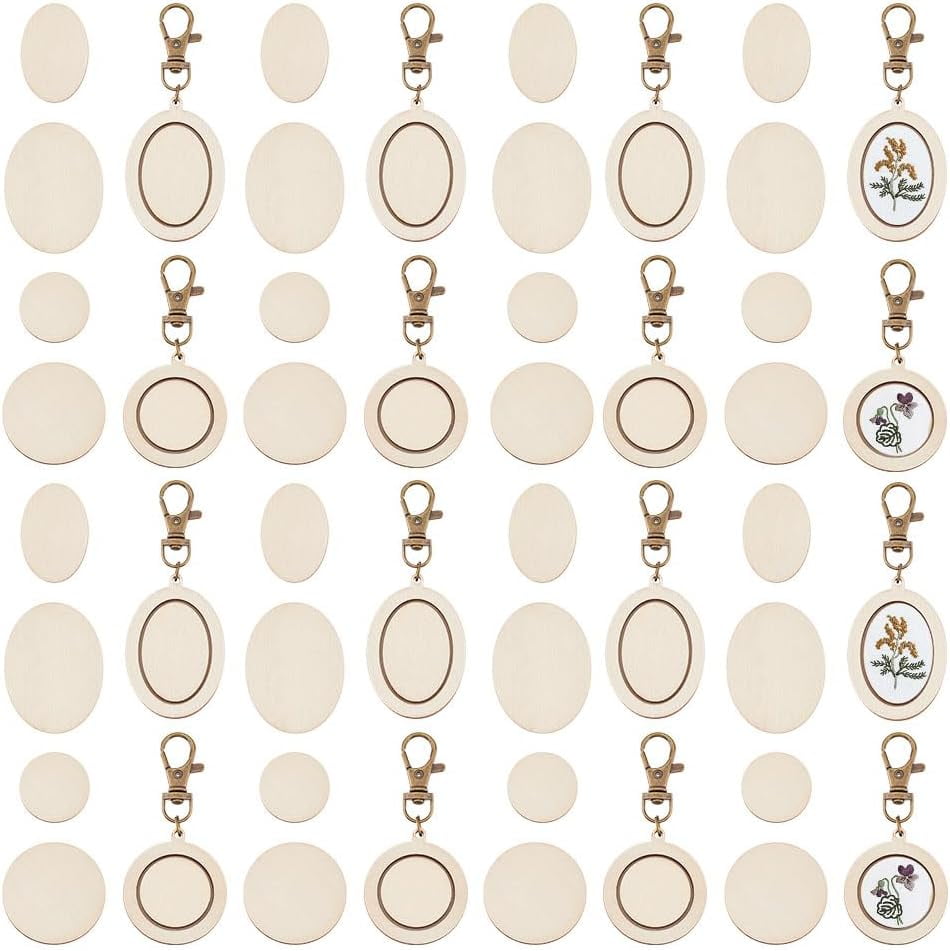 24 Pcs Mini Embroidery Hoop Keychain Tiny Wooden Cross Stitch Hoop with ...