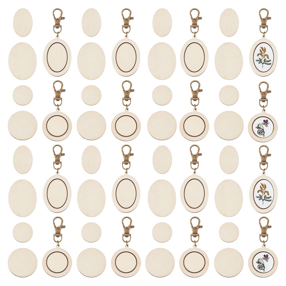 24 Pcs Mini Embroidery Hoop Keychain Tiny Wooden Stitch Hoop with ...